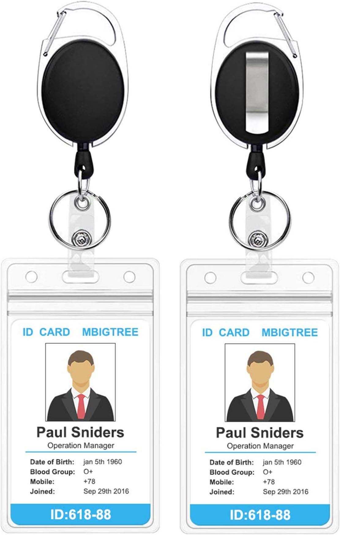 2 Pack ID Badge Holder with Clip Badge Reels Retractable Heavy Duty ...