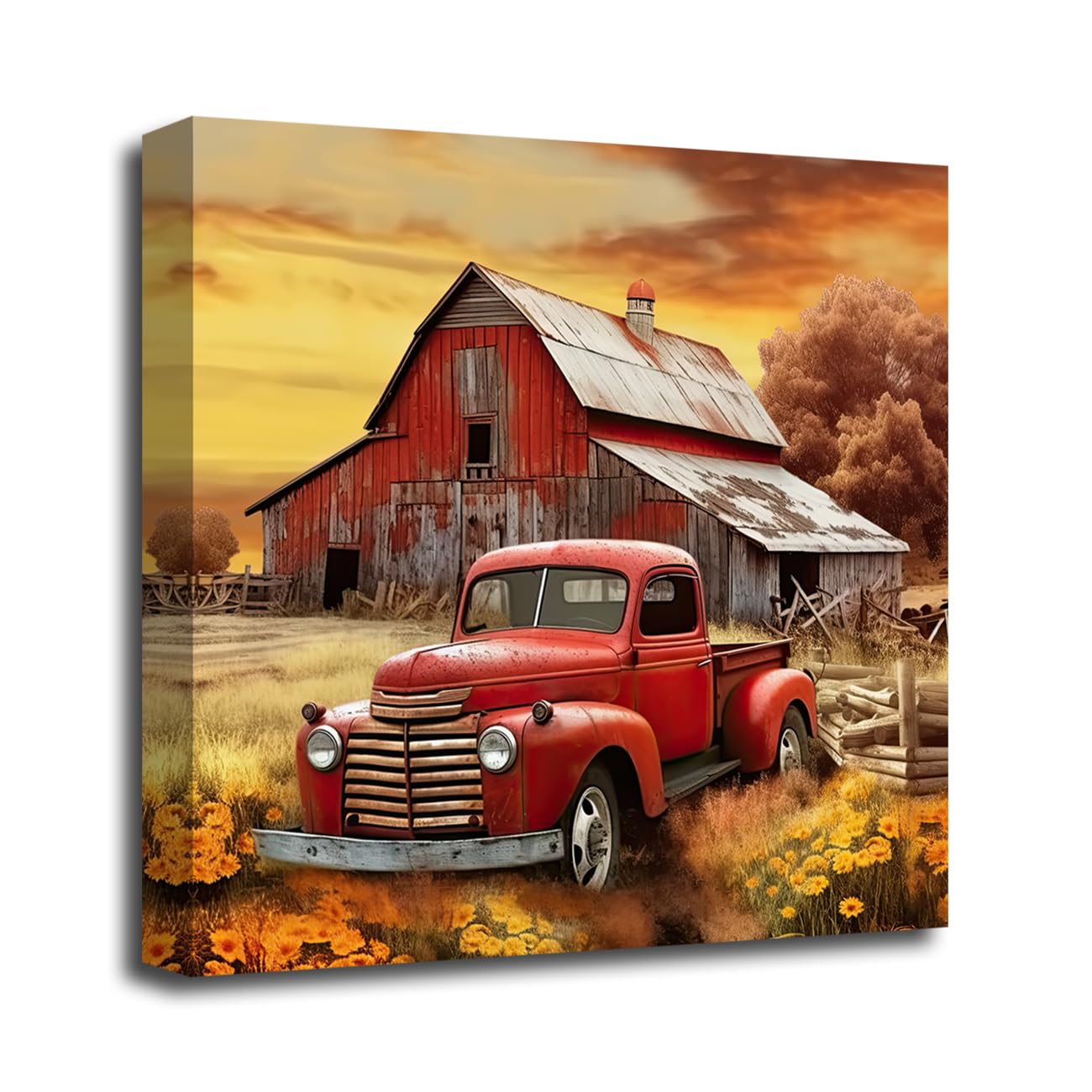 Amazon.com: LZIMU Old Truck Canvas Wall Art Farmhouse Decor Rustic Red ...