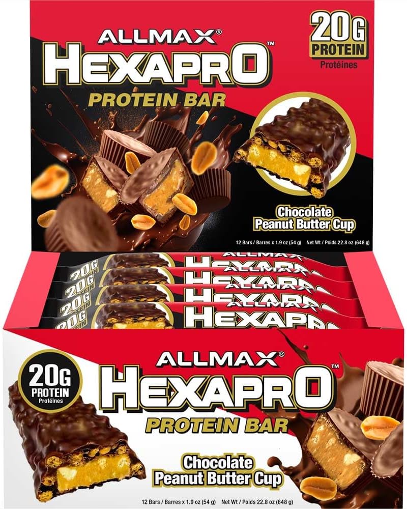 Allmax HexaPro Protein Bar, Chocolate Peanut Butter, with 20g Protein and with only 5g Sugar ...