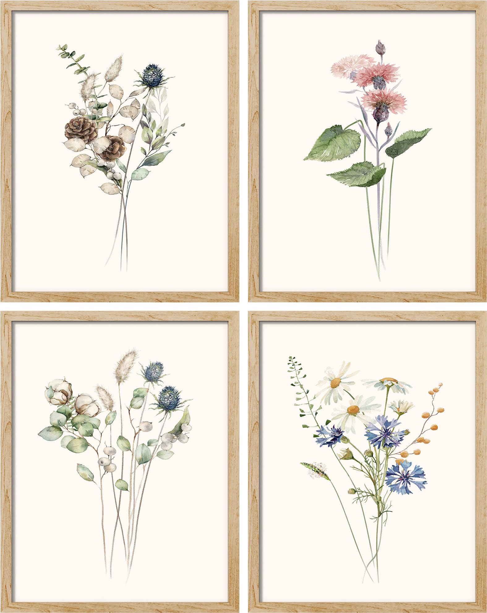 Amazon.com: SIGNWIN Framed Forest Wildflower Collage Wall Art, Set of 4 ...