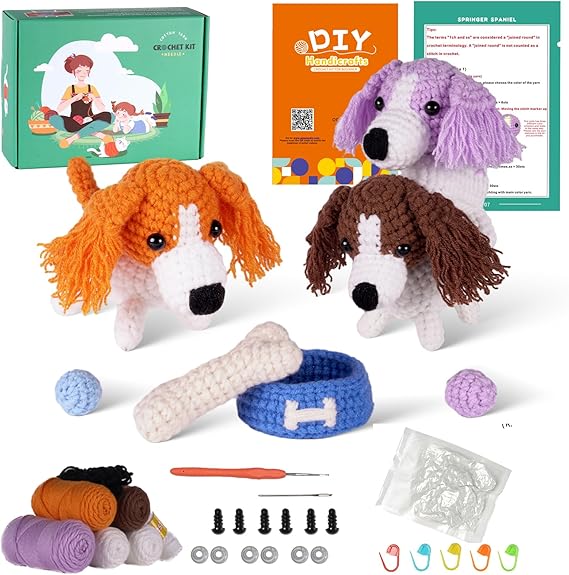 Amazon.com: Finnacy Crochet Dog Kit, 3 pcs Dogs, 1 Rice Bowl, 1 Dog ...