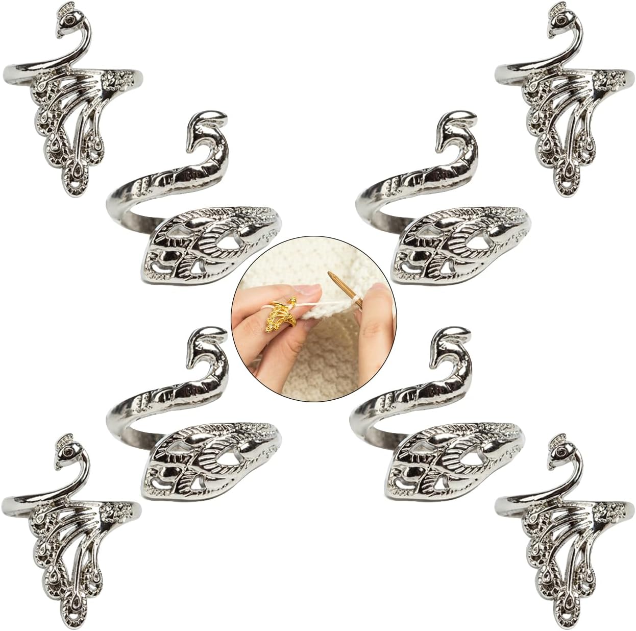 Amazon.com: ZESION 8 Adjustable Peacock Crochet Rings, Knitting Rings ...