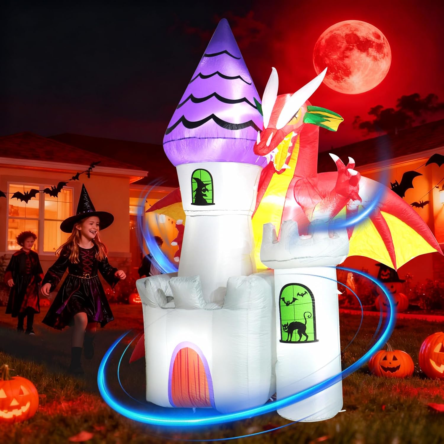 Amazon.com: 8FT Halloween Inflatable Dragon+Castle Outdoor Decoration ...