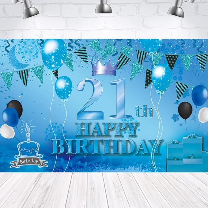 Happy 21th Birthday Backdrop Banner Blue 21th Sign Poster 21 Birthday ...