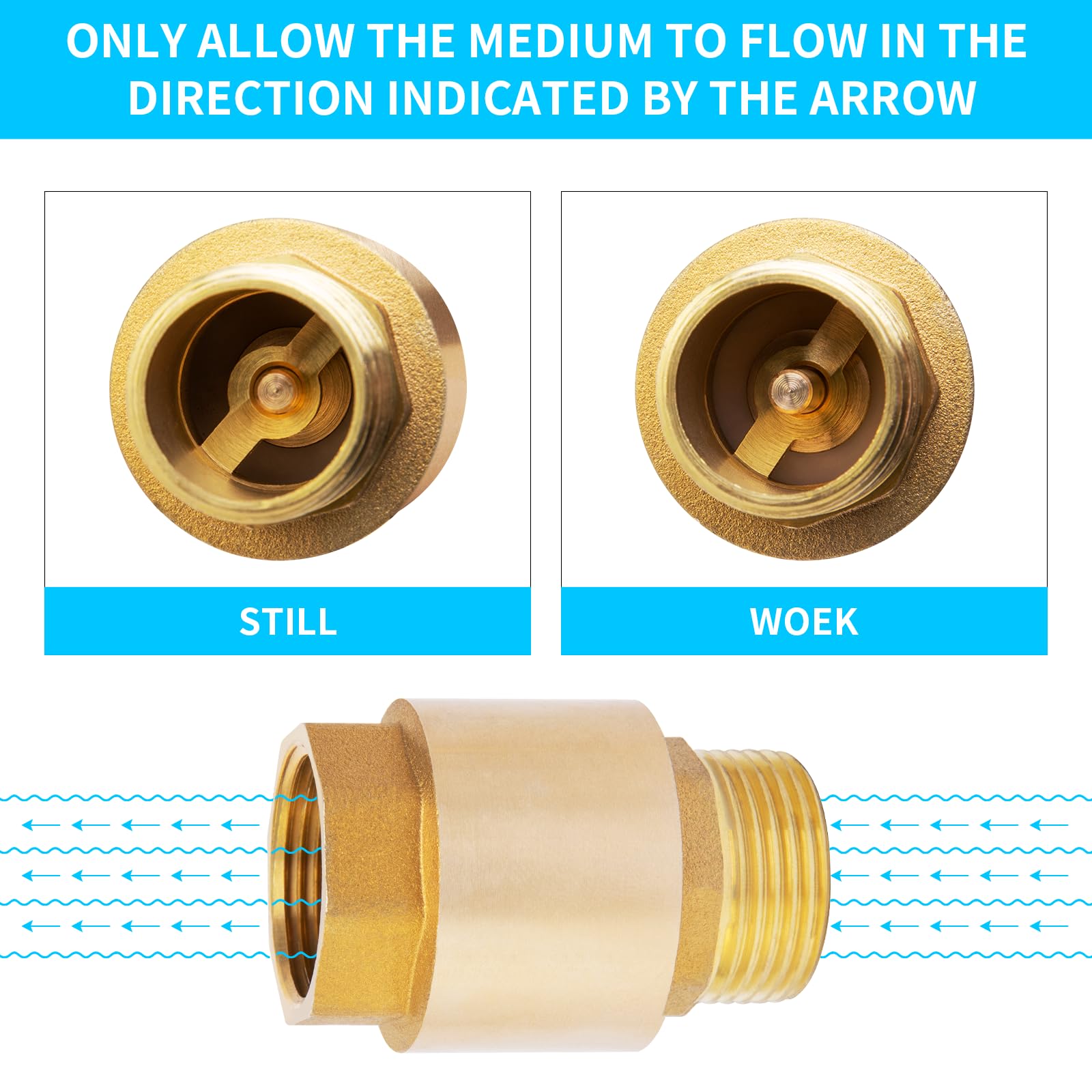 Snapklik.com : ChillWaves Brass In-Line Spring Check Valve DN25 1" Male ...