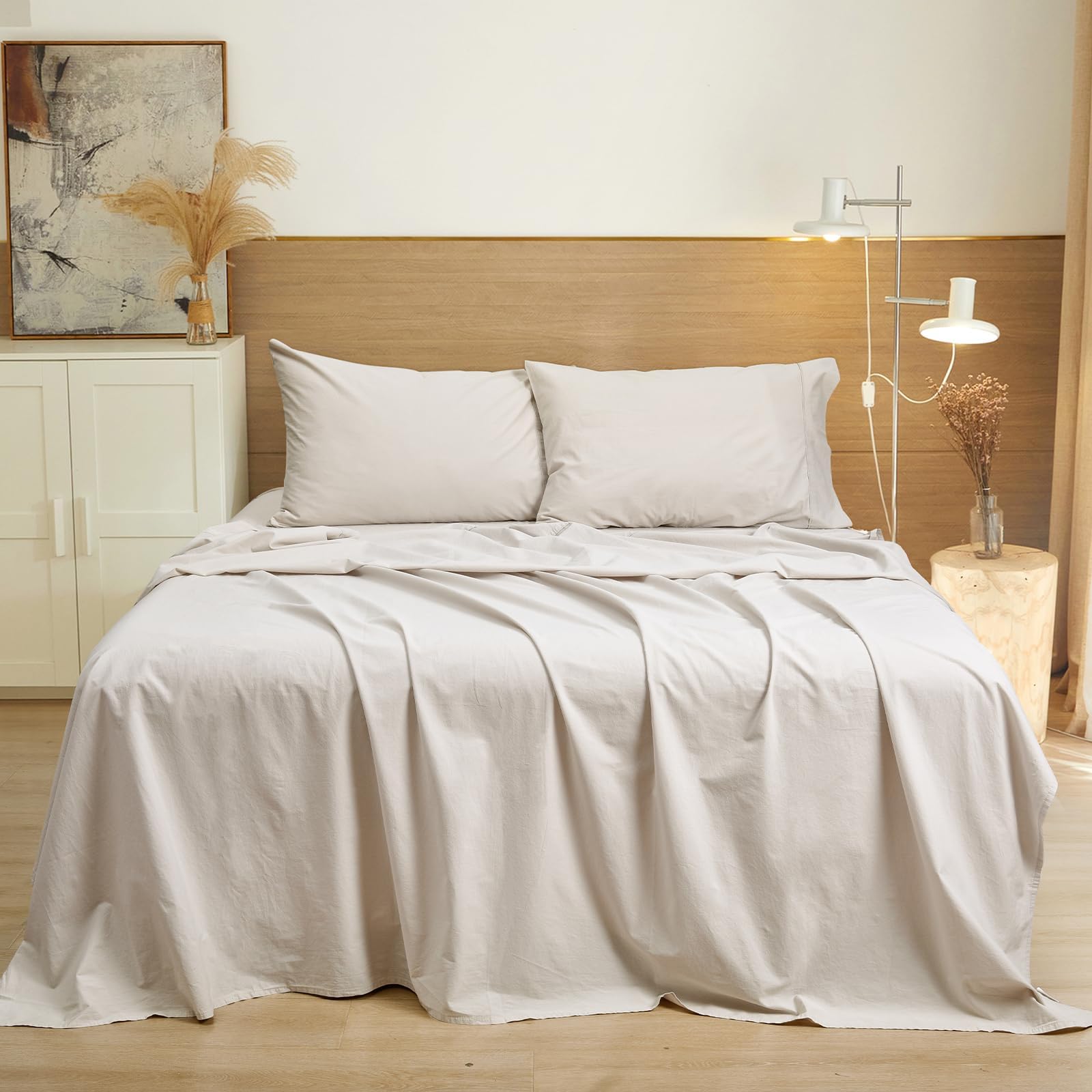 Amazon.com: PANDATEX Beige Linen-Textured Bed Sheets Set, Bamboo Rayon ...
