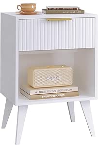 Amazon.com: YAUKOMEL Fluted Night Stand with Opening Storage,Mid Century Bedside Table with ...