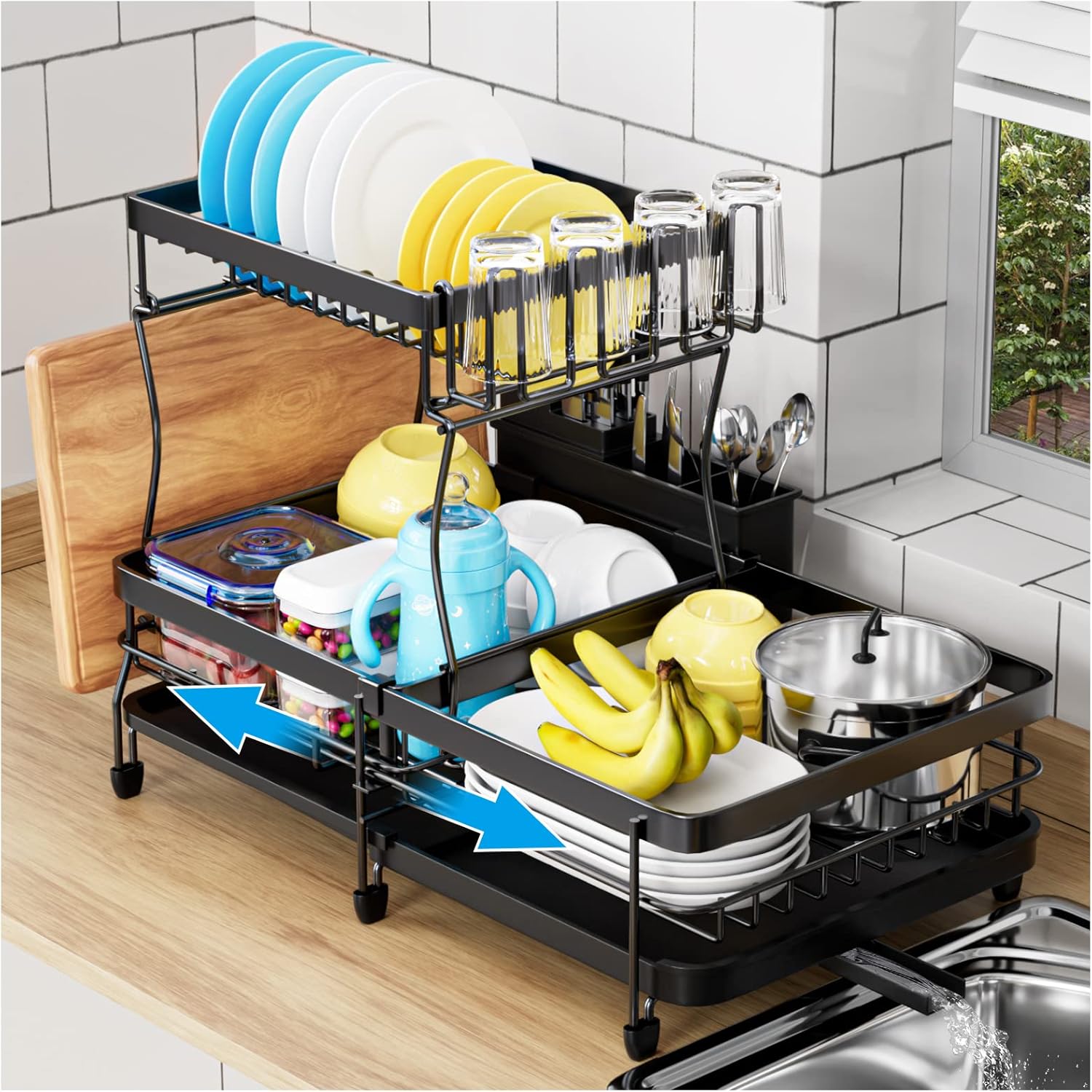 YKLSLH Expandable Dish Drying Rack , 2 Tier Large Drying Rack for ...