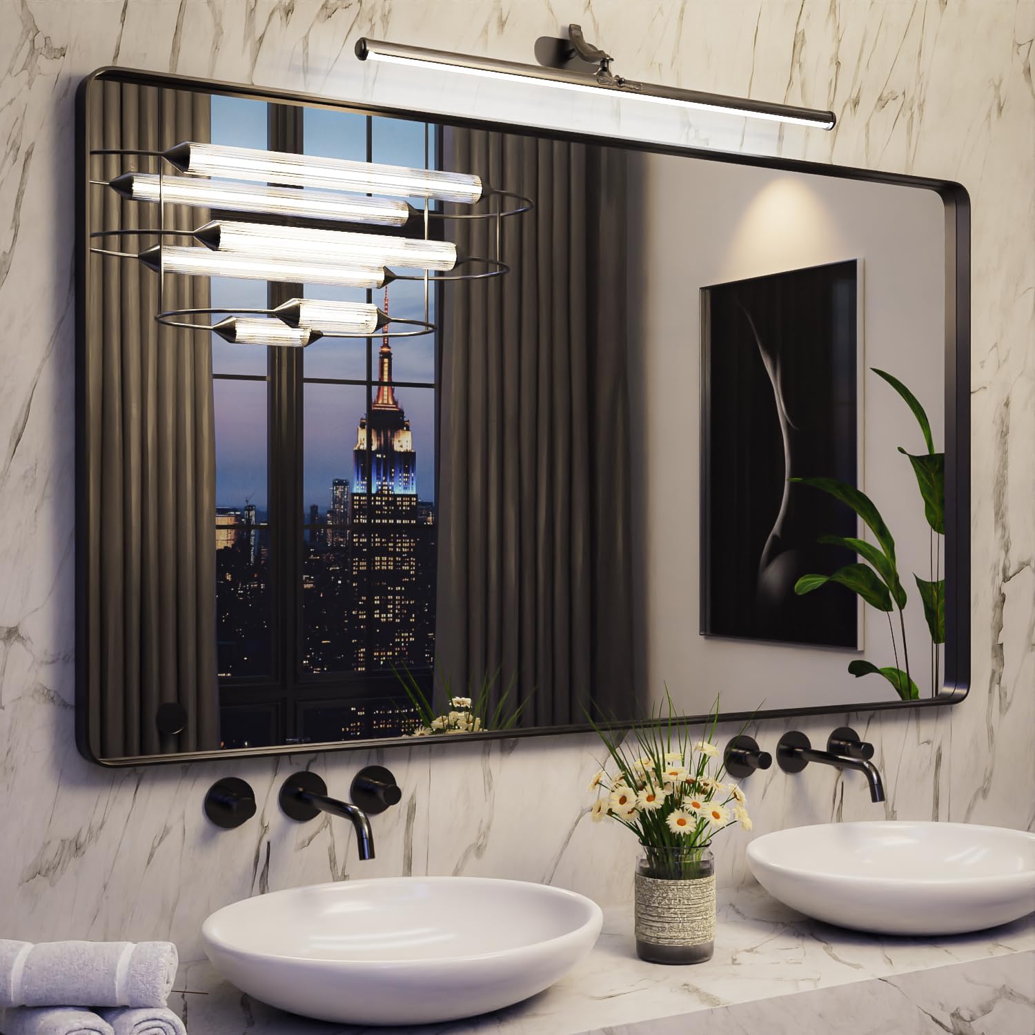 Amazon.com: Yamazakura Large Bathroom Mirror for Wall, 60x36 Inch Matte ...