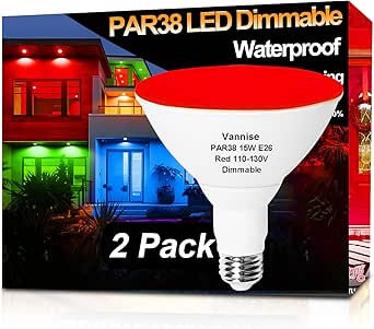 Vannise LED PAR38 Outdoor Flood Light Bulbs Red, 2 Pack 700LM LED PAR38 ...