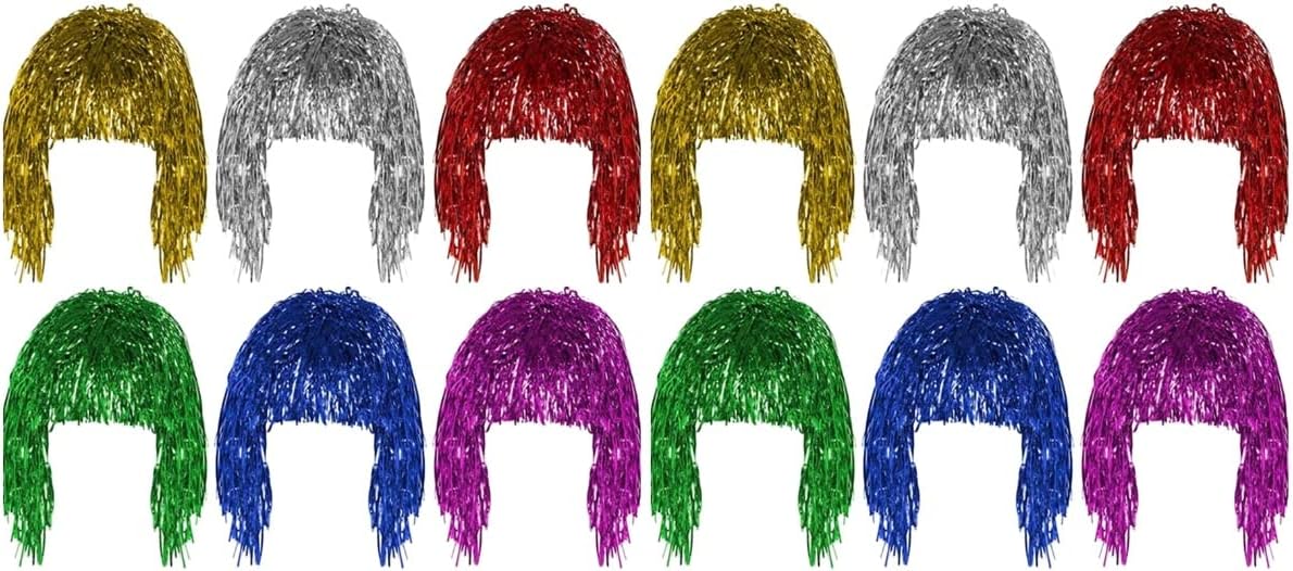 Amazon.com : Veemoon 12 Packs Tinsel Party Wigs, Foil Wig Funny Shiny ...