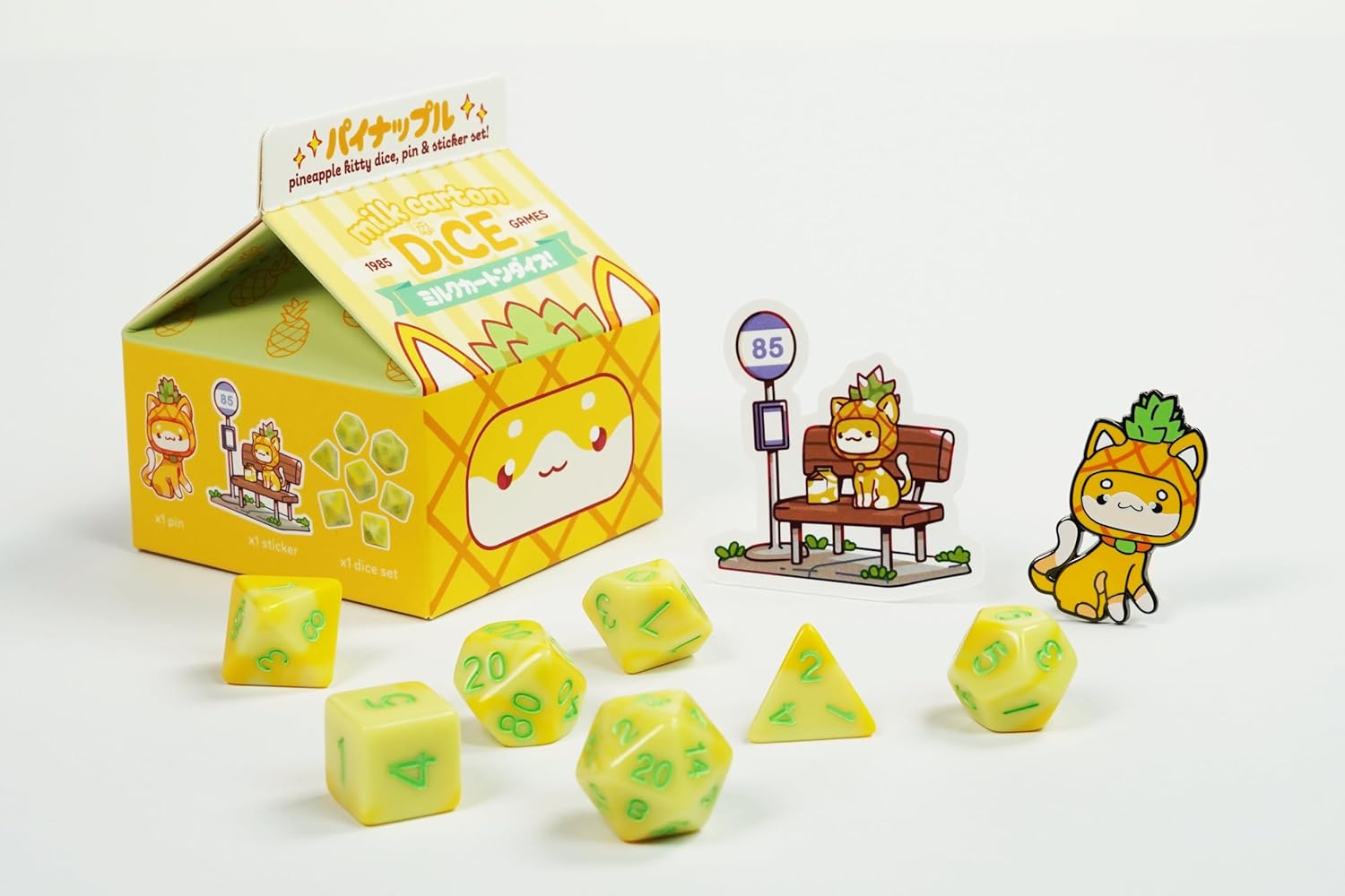Amazon.com: 1985 Games Pineapple Kawaii Cat Dice Set – Milk Carton ...