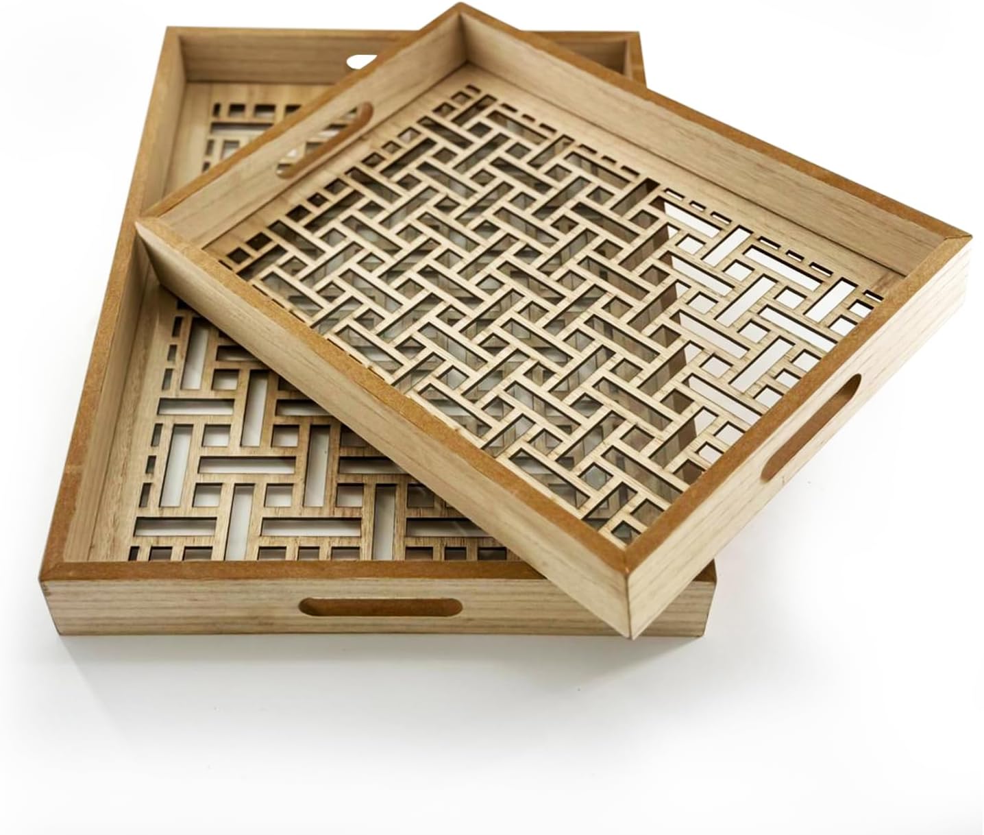 AKH HOUSEWARE 2-Piece Wooden Serving Tray Set - Rectangular, Rustic ...