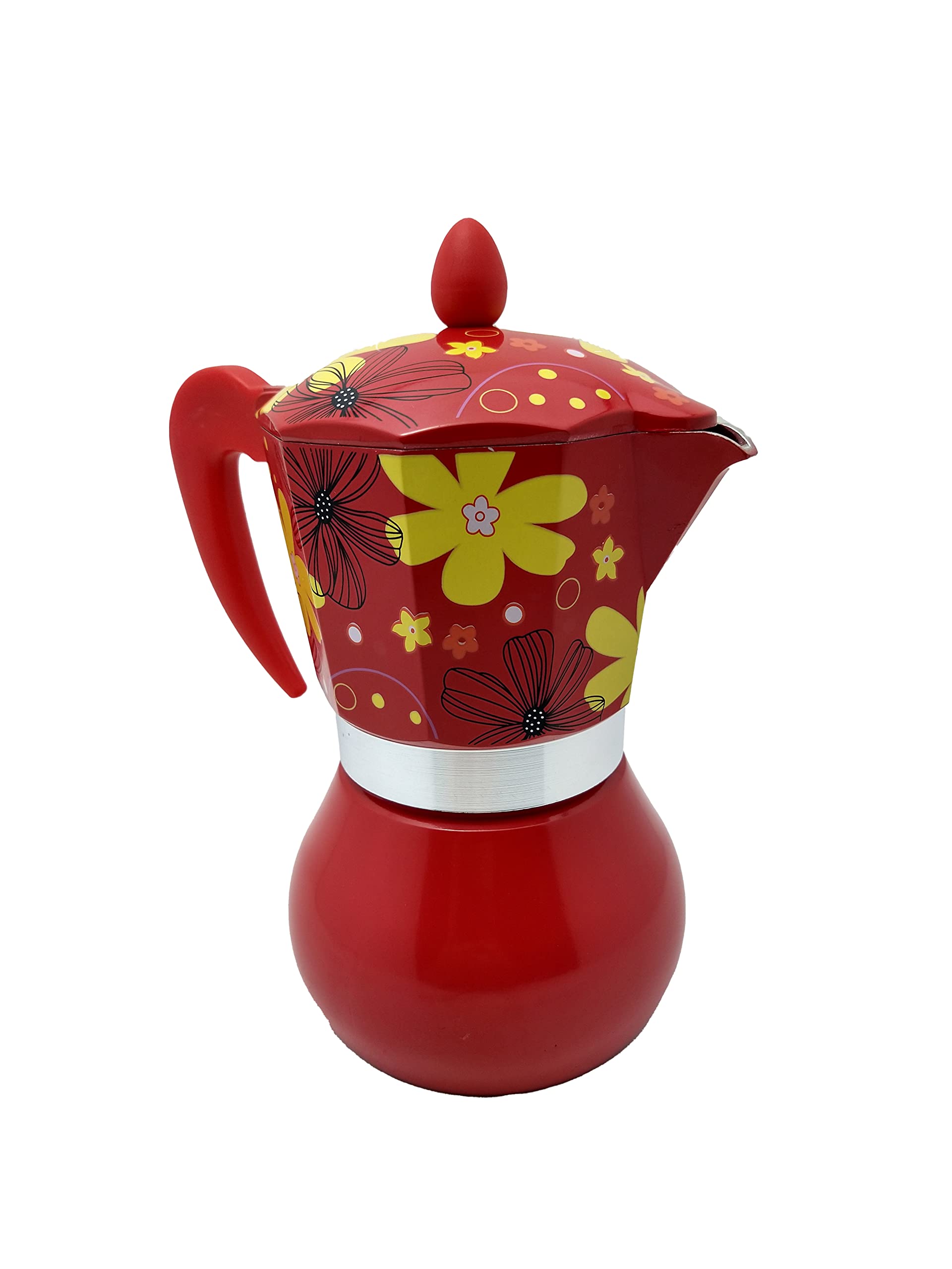 Buy Espresso Coffee Maker (6 CUPS) Red with flower design. Cafetera (6 ...