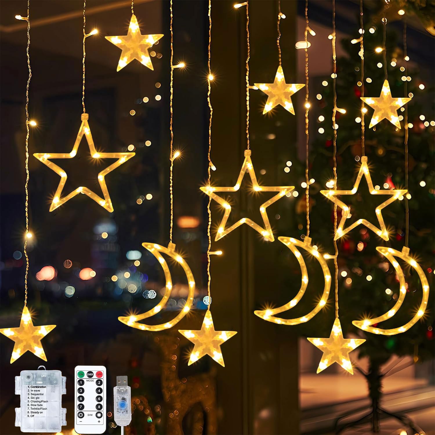Sunshine smile Fairy Lights Moon Stars, Ramadan Light Star Moon Fairy ...