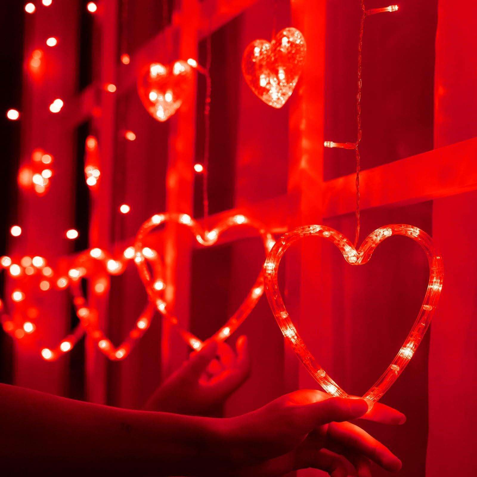 Amazon.com: Efunly Valentines Day Decor Lights,138 LED 12-Heart-Shaped ...