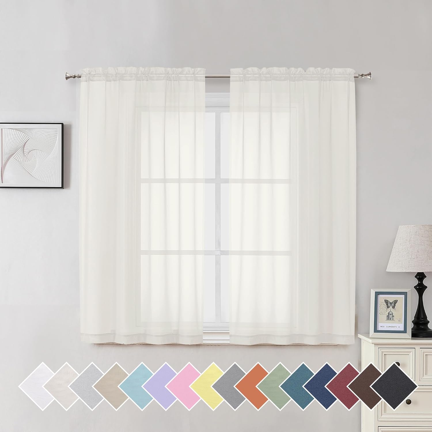 Amazon.com: Aiyufeng Ivory Living Room Sheer Curtains 54 inch Long 2 ...