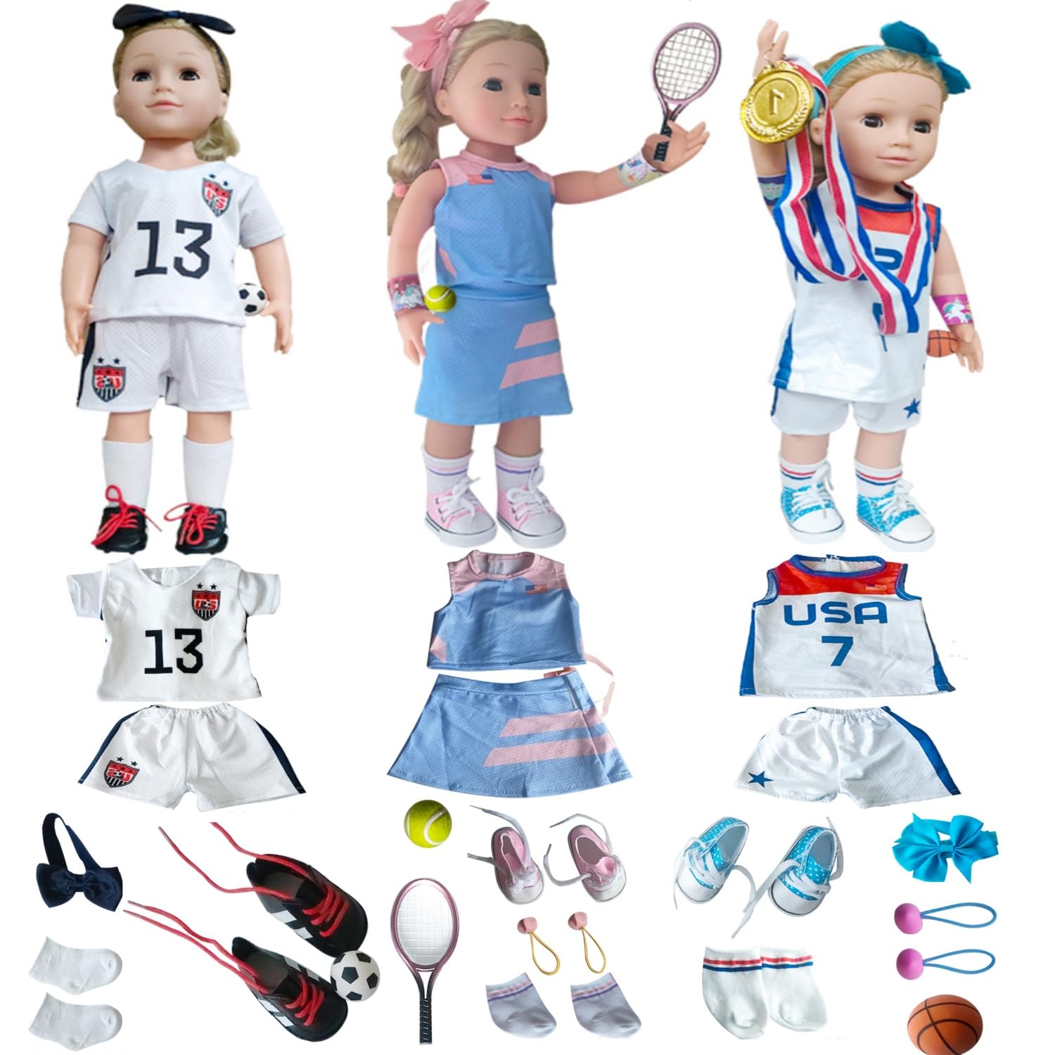 Amazon.com: 18 inch American Doll Clothing Accessories, USA Team Girls ...