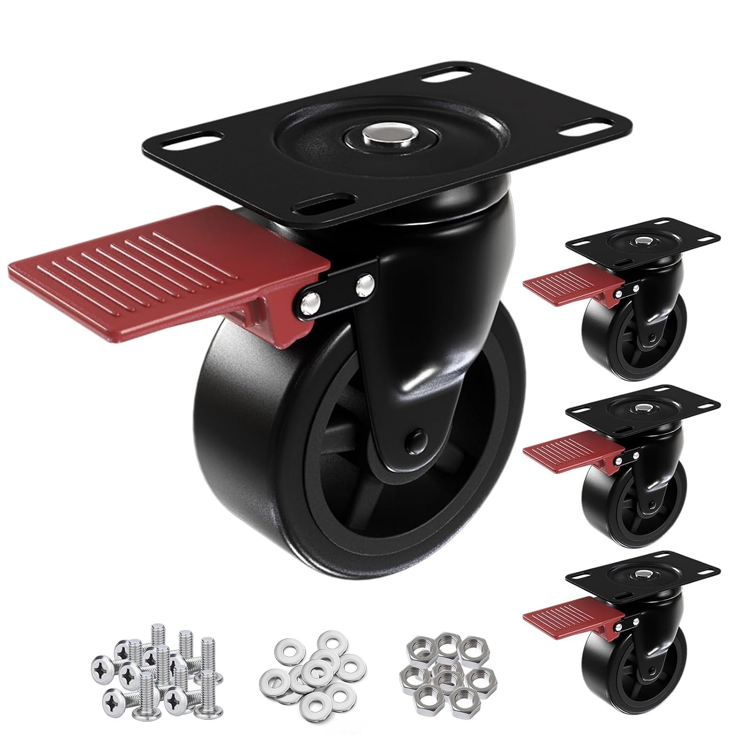 3” Furniture Casters Wheels Heavy Duty - Load 1200lbs，Plate Caster with ...