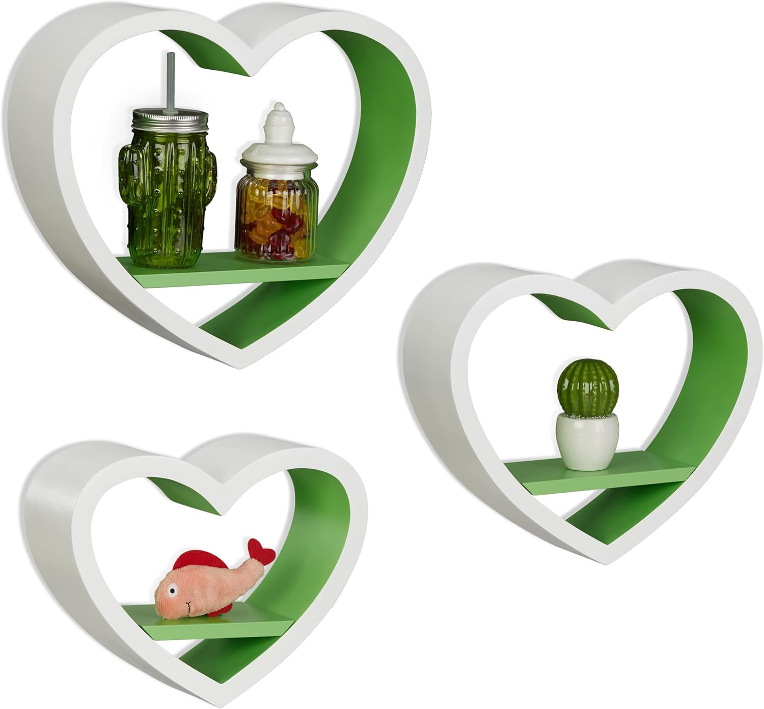 Relaxdays Heart-Shaped Wall Shelves Set of 3, Romantic Decorative ...