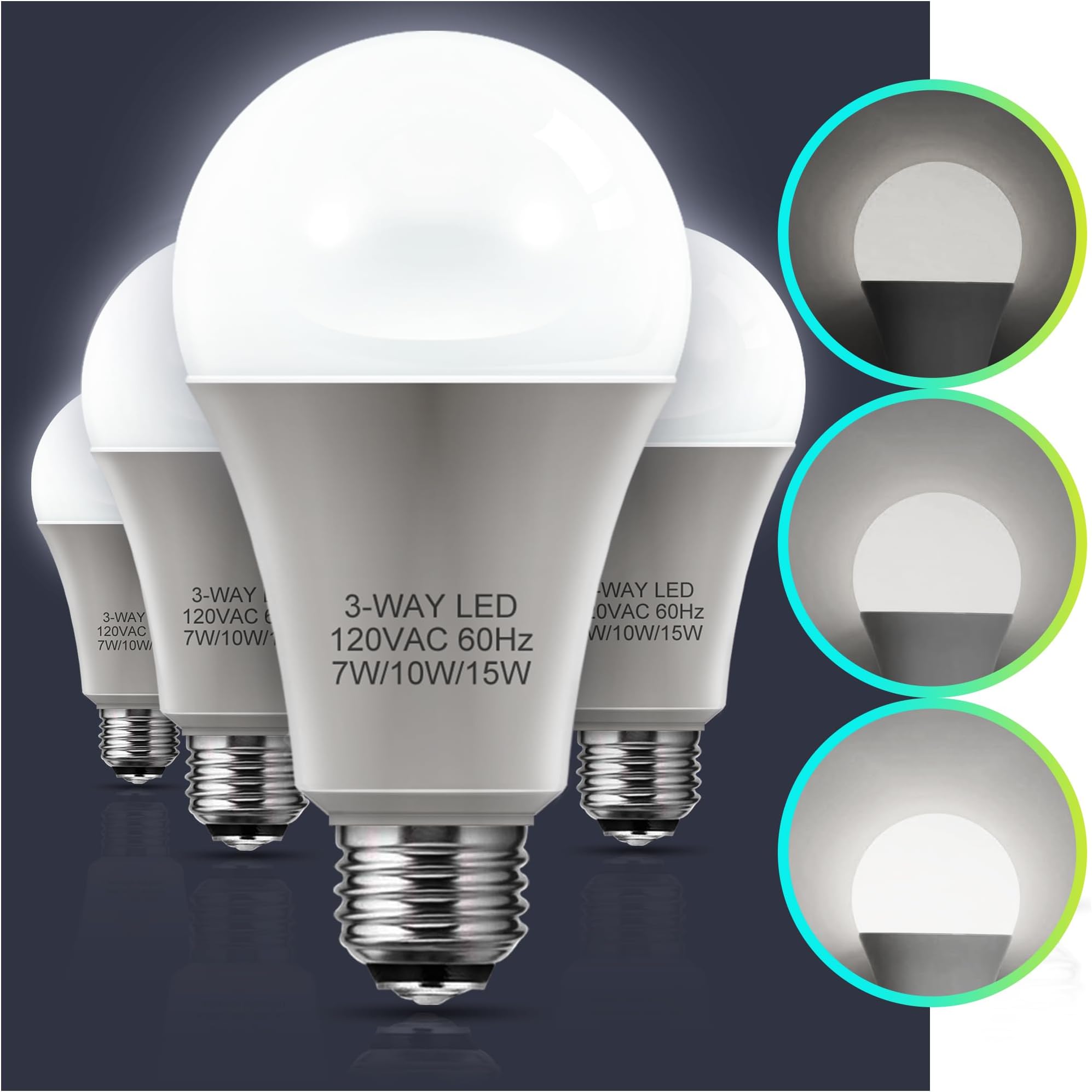 3 Way Light Bulbs, 4 Pack LOHAS 3 Way LED Light Bulbs 50 100 150W ...