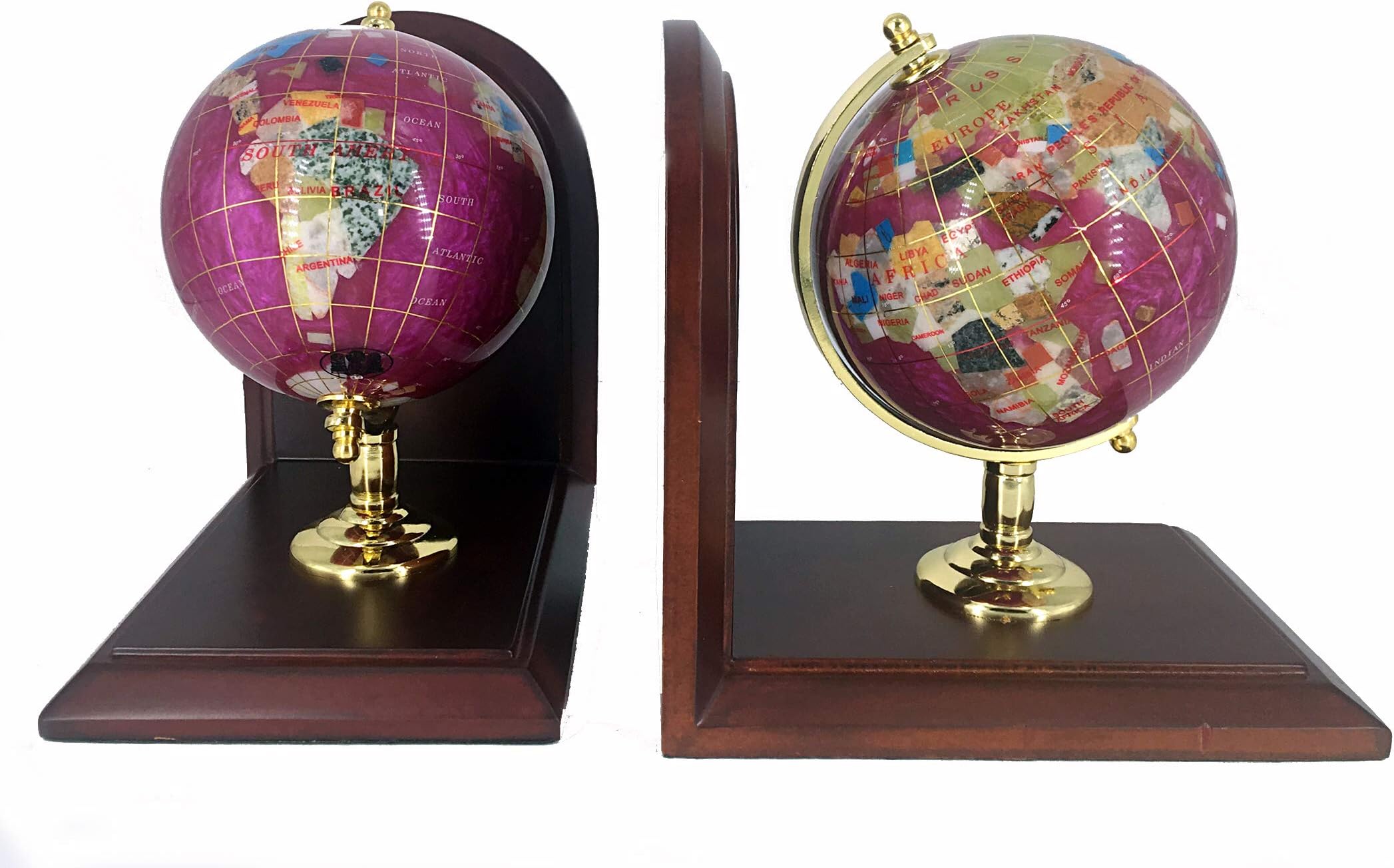 Amazon.com: Unique Art 7-Inch Tall Pair of Pink Pearl Swirl Ocean Gemstone World Globe Bookends ...