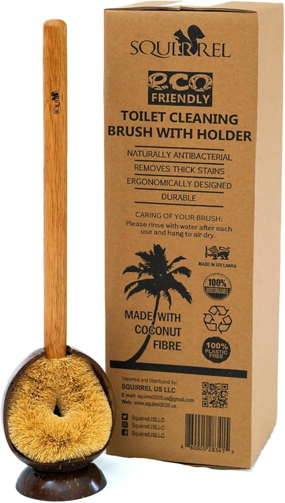 Amazon.com: Wooden Toilet Brush with Coconut Shell Holder Eco-Friendly ...