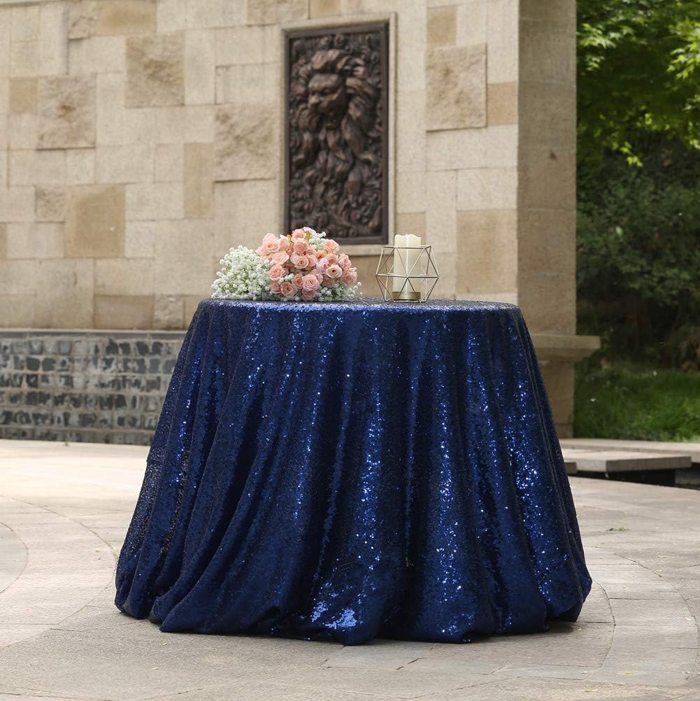 Amazon.com: SquarePie Sequin Tablecloth Round 50 Inch Navy Blue Table ...