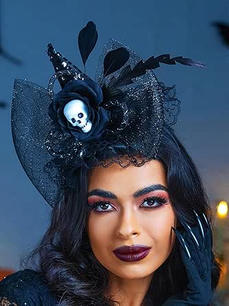 Urieo Gothic Skull Headband Halloween Witch Hat Headbands Black Big Bow ...