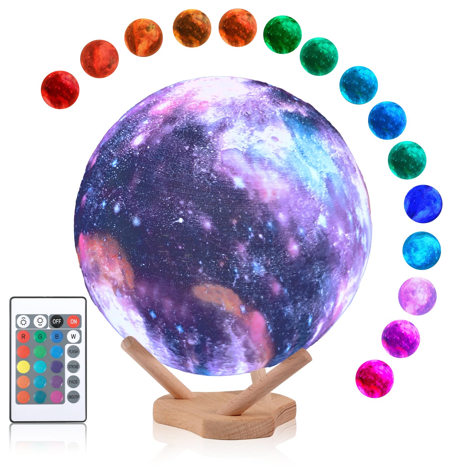 Amazon.com: Moon Lamp Galaxy Lamp Kids Night Light 5.9 Inch 16 Colors ...