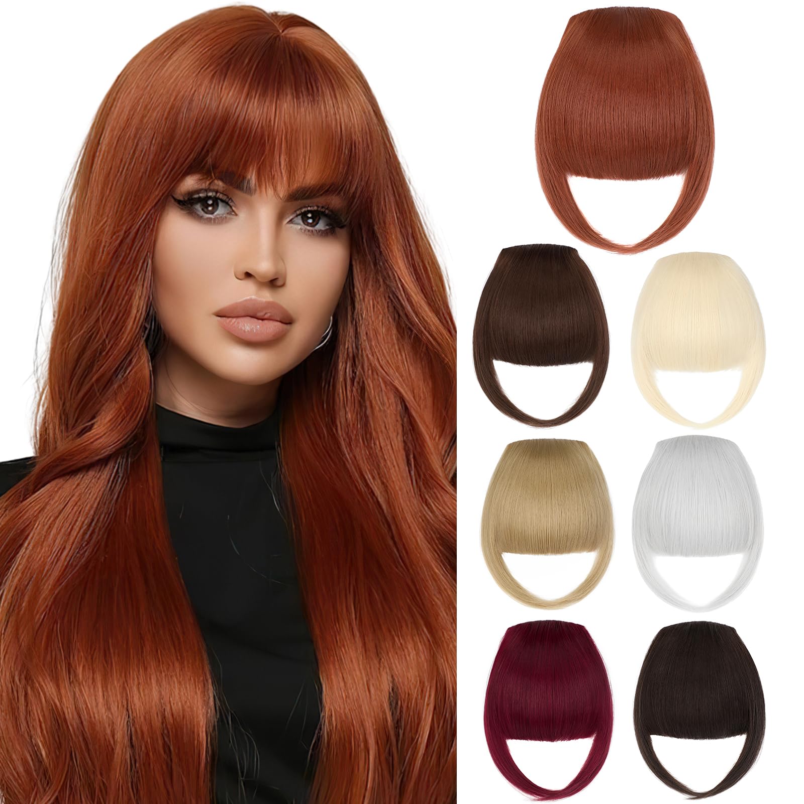 Amazon.com : FELENDY Clip in Bangs Copper Red Fake Bangs Natural Thick ...