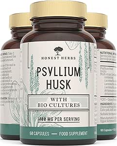 Psyllium Husks Capsules with Probiotics - High Fibre Supplement 1400mg ...
