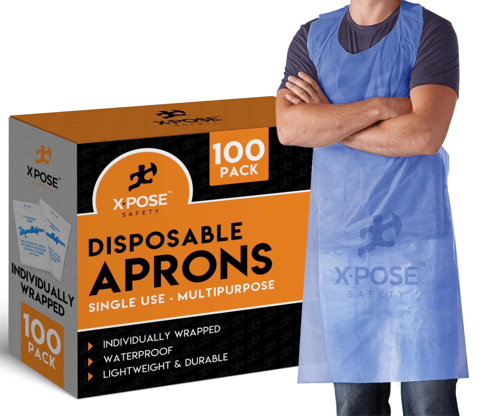 Amazon.com: Xpose Safety 100 Blue Plastic Disposable Aprons for Cooking ...