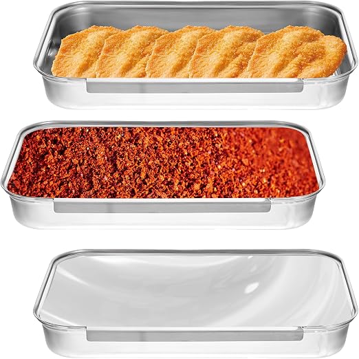 Amazon.com: simarro 3 Pcs Breading Trays Set, Stainless Steel Dredging ...