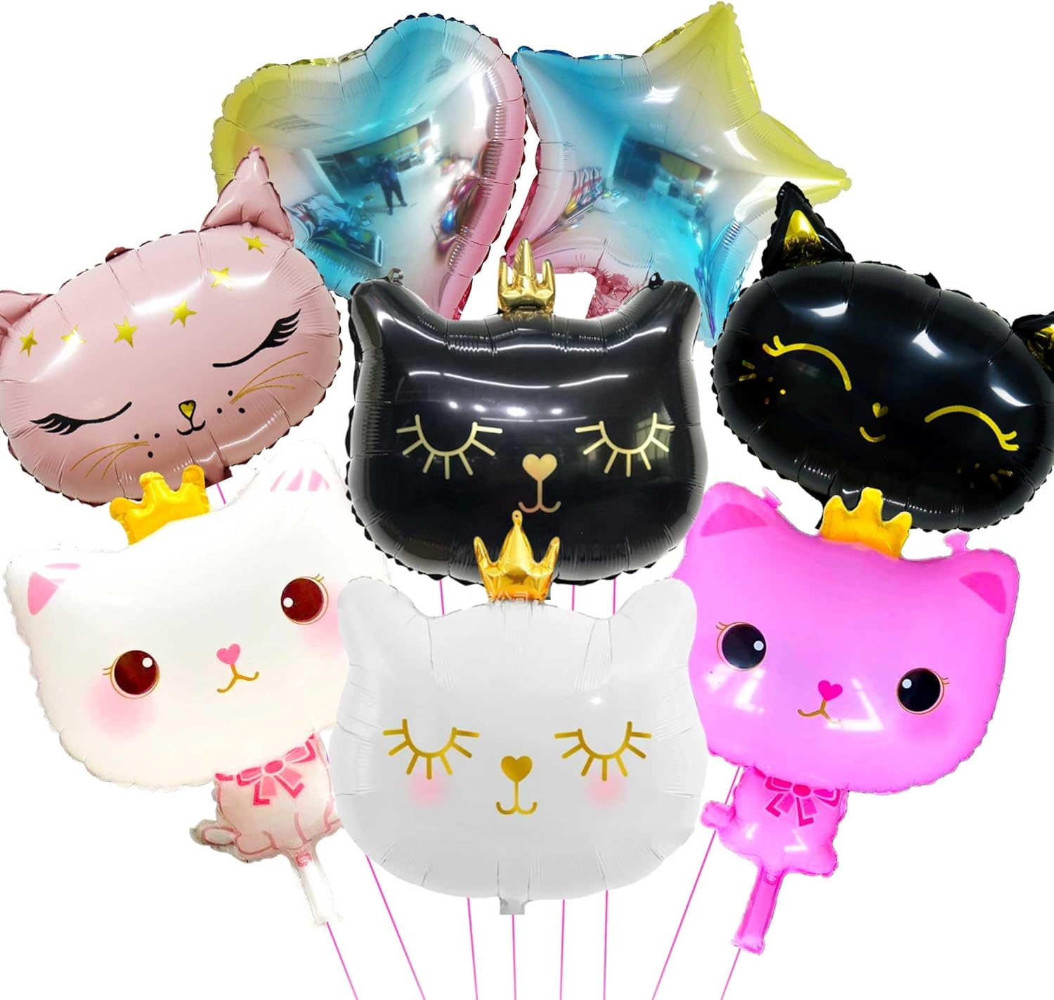 Amazon.com: Crown Cat Foil Balloons Cat Balloons Pink White Cute Cat ...