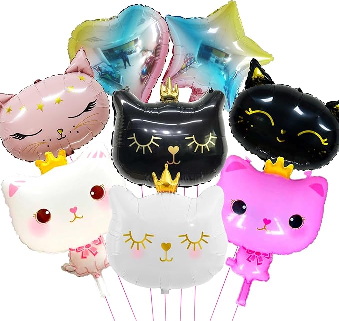 Amazon.com: Crown Cat Foil Balloons Cat Balloons Pink White Cute Cat ...