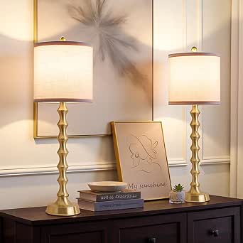 EUO Gold Buffet Table Lamps Set of 2, 30.5" Tall Skinny Metal Lamps ...