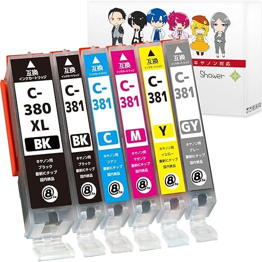 Amazon.co.jp: キヤノン用最優良互換インクカートリッジ BCI-380XL(BK/ブラック)×1 BCI-381(BK/C/M/Y/GY) ×1 6色セット (380大容量) 残量 ...