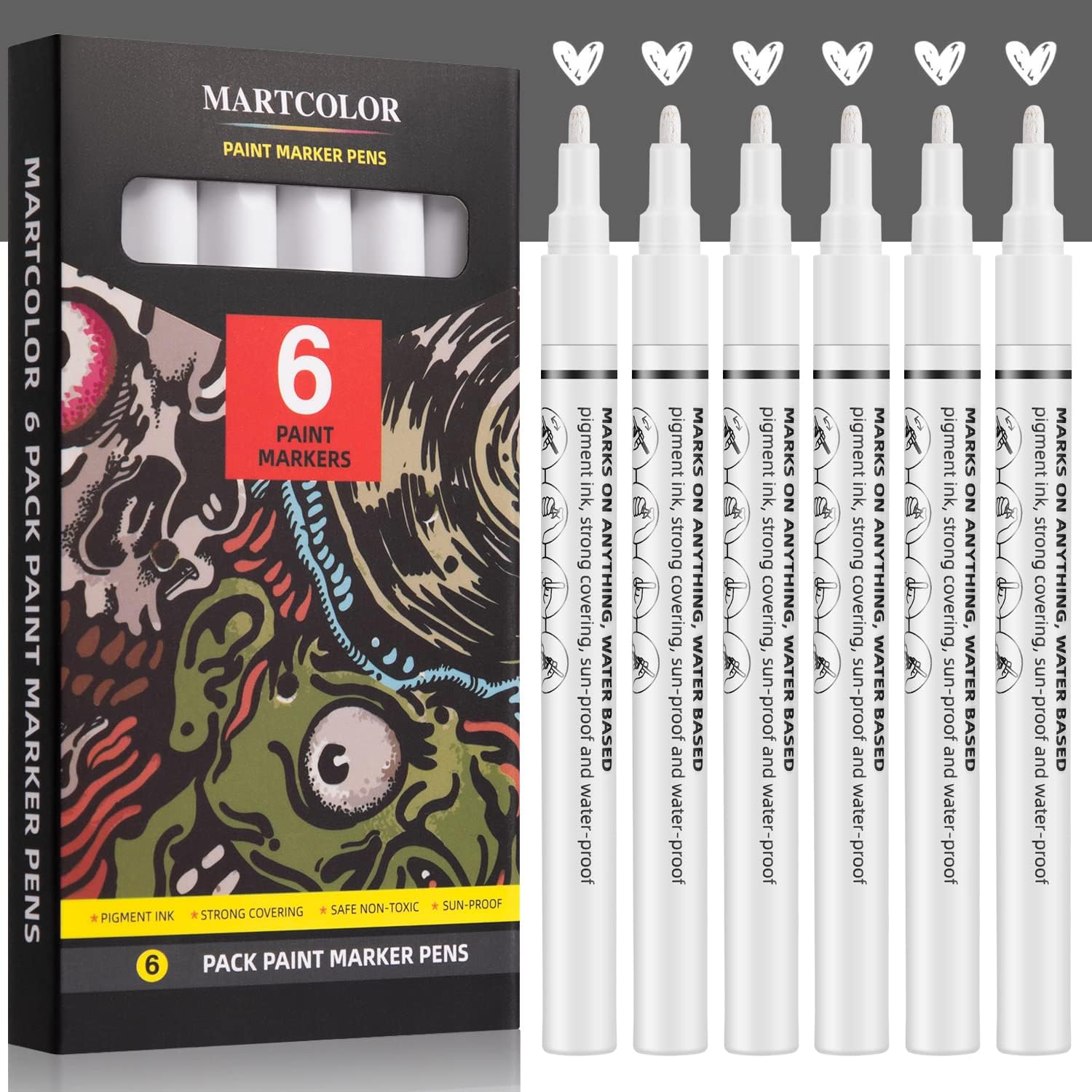 Amazon.com: MARTCOLOR White Paint Pens - 6 Pack Acrylic Paint Marker for Rock Painting, Stone ...