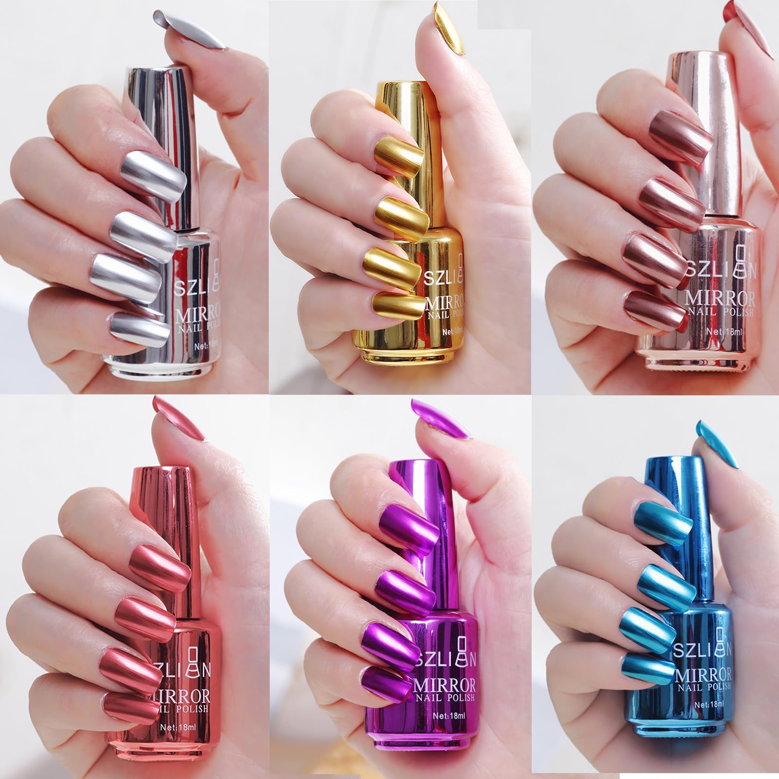 Amazon.com : Hacaus 6 Colors Metallic Nail Polish Mirror Nail Polish ...