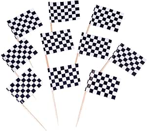 Pack of 48 Mini Black White Checkered Flag Cupcake toppers Small ...