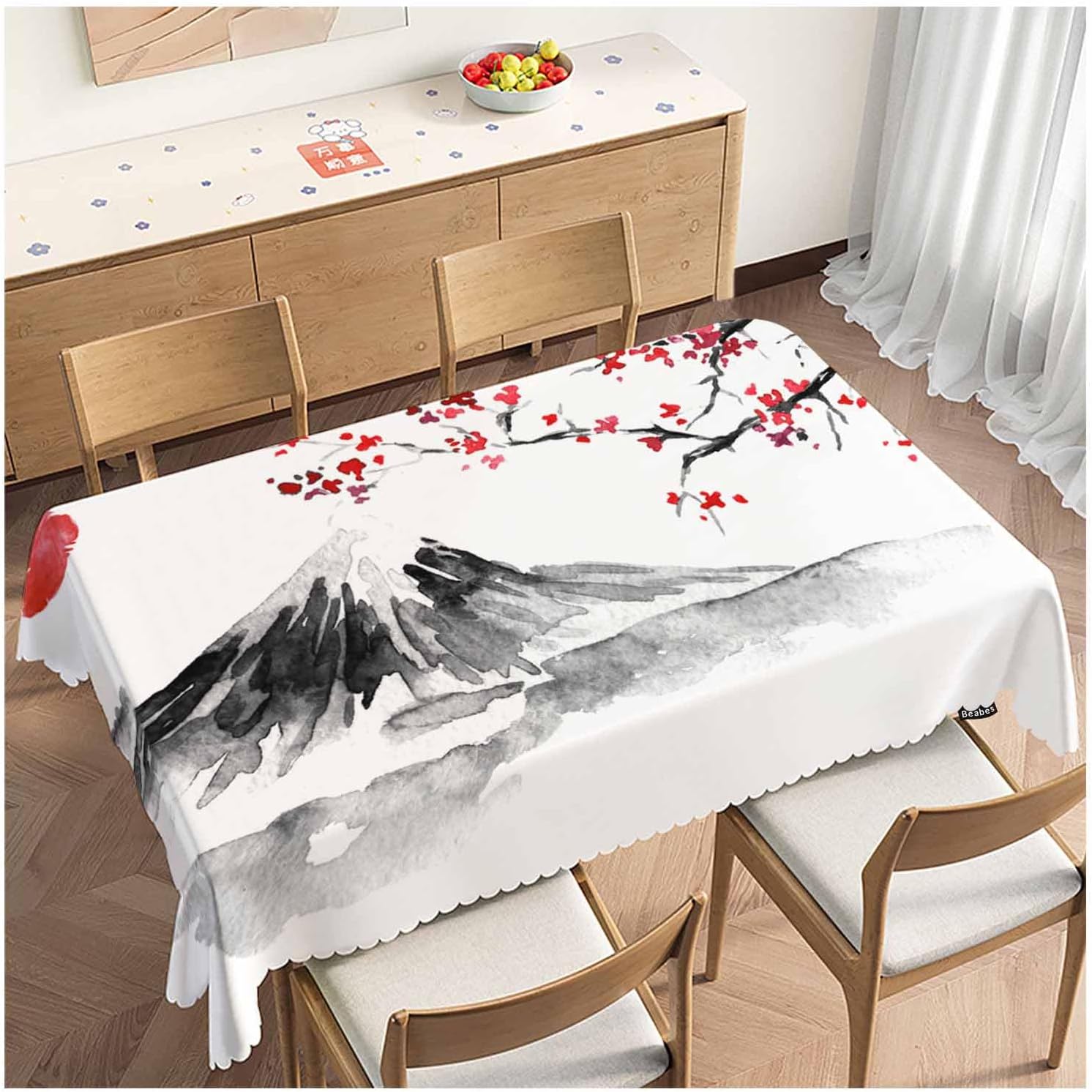 Amazon.com: Beabes Cherry Blossom Dinner Table Cloths Japanese Mountain ...