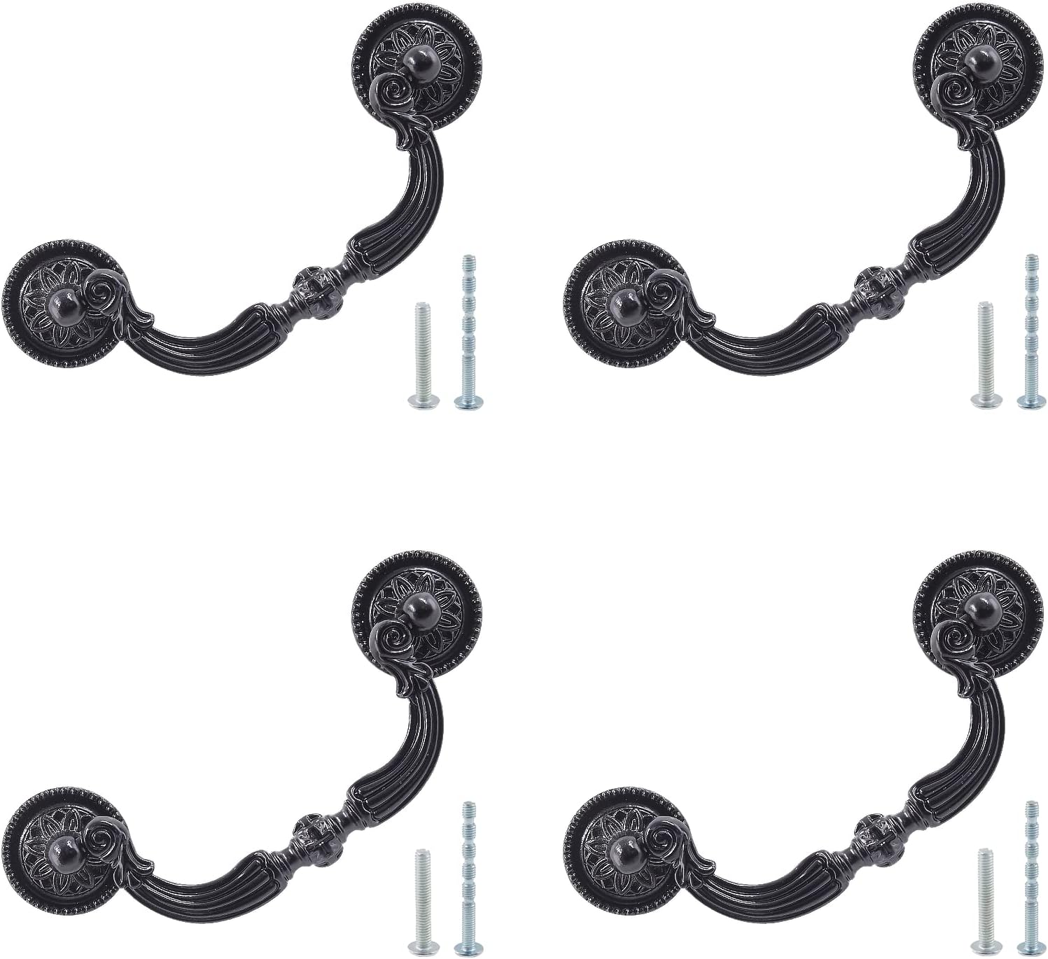 Moicstiy 4 Pack Antique Drop Drawer Pull, 3.5 Inch Hole Center Vintage ...