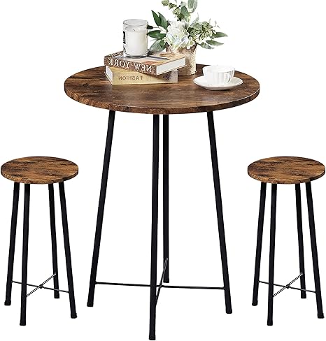 Amazon.com: VECELO Small Bar Table and Chairs, Round Bistro Sets with 2 ...