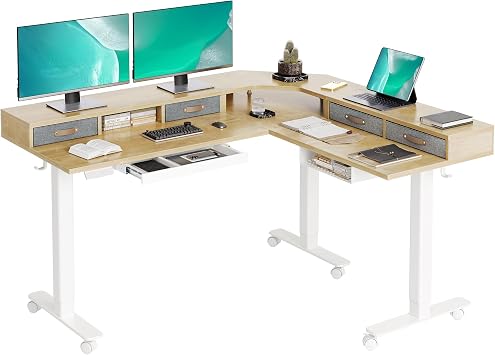 Amazon.com: INNOVAR Triple Motor L Shaped Standing Desk with Drawers ...