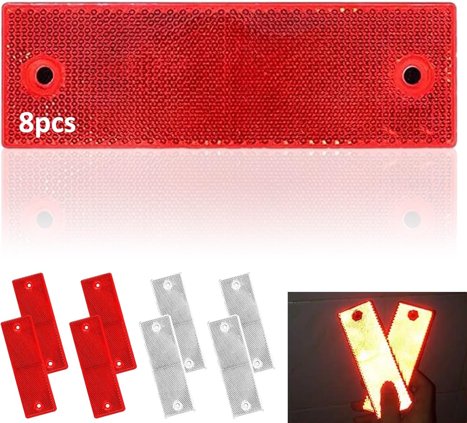 QttvbTna 8 Pcs Car Reflector Sticker, Self Adhesive Rectangular Rear ...