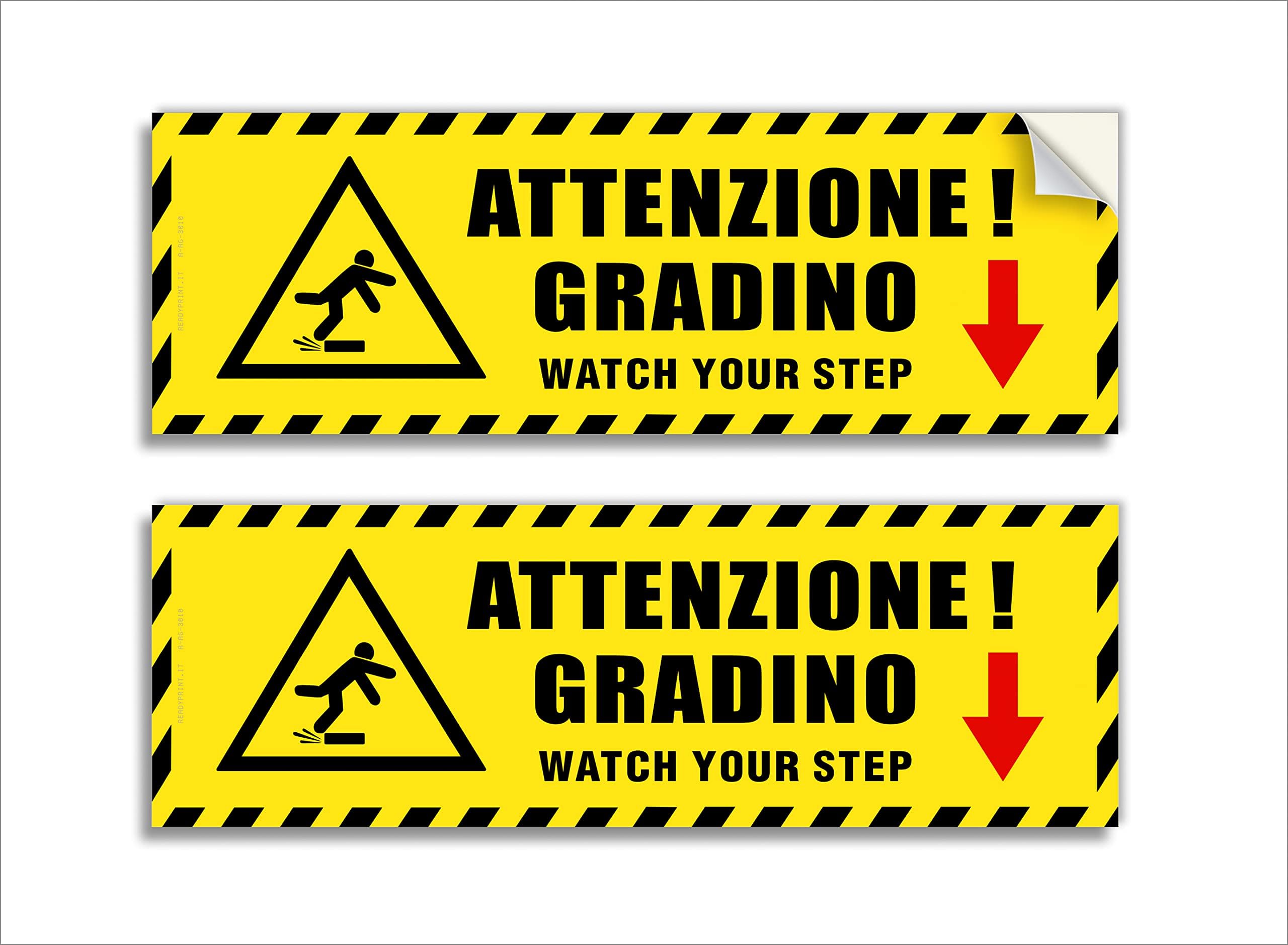 Adesivi Attenzione Gradino, mis. 30x10 cm, in italiano e inglese ...