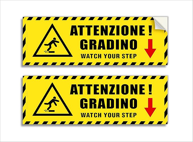 Adesivi Attenzione Gradino, mis. 30x10 cm, in italiano e inglese ...