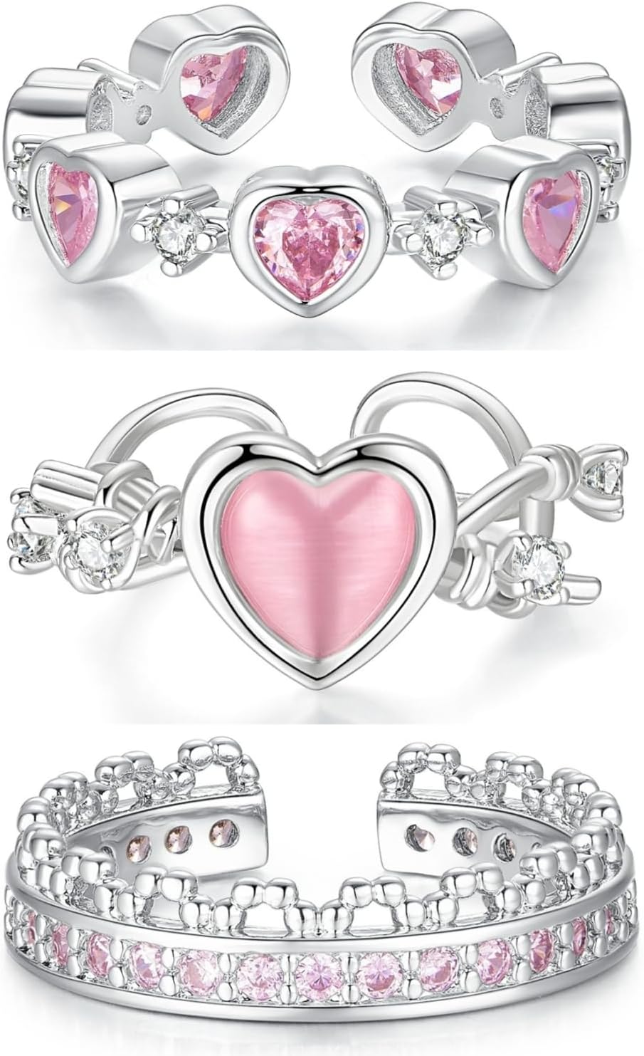 Amazon.com: HEIMAXING 3PCS Y2k Rings Set for Women, Pink Heart Cubic ...
