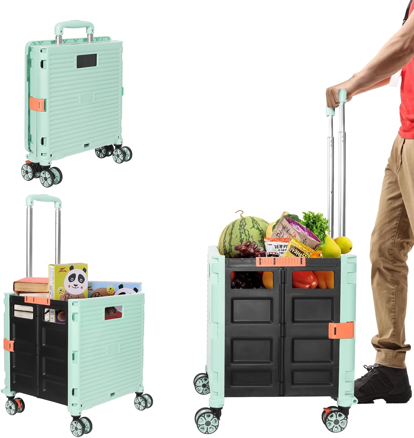 Amazon.com: Rolling Crate Utility Cart Collapsible Tote Basket Teacher ...